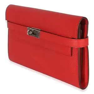 Hermès Rouge Tomate Epsom Kelly Long Wallet Phw - Red