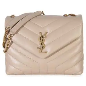 SAINT LAURENT Saint Laurent Tan Calfskin Y Quilted Monogram Small Loulou Chain Satchel