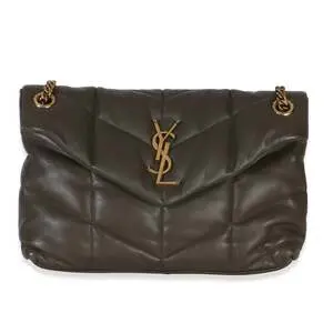 Saint Laurent Olive Quilted Lambskin Loulou Puffer Chain Satchel - Green