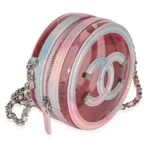 Chanel Multicolor Pvc Lambskin Filigree Round Clutch With Chain