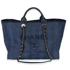 Chanel Navy Mixed Fibers Striped Deauville Tote - Blue