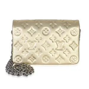 LOUIS VUITTON Metallic Embossed Lambskin Monogram Pochette Coussin Shoulder Bag - Gold