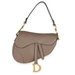 Dior Christian Dior Taupe Grained Calfskin Medium Saddle Bag Brown