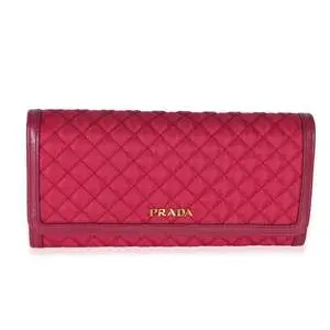 Prada Tessuto Quilted Nylon Continental Flap Wallet - Pink