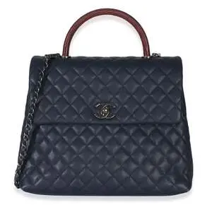 Chanel Quilted Caviar Lizard Top Handle Bag - Blue