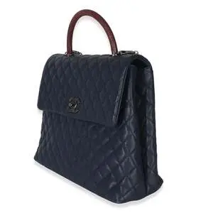 Chanel Quilted Caviar Lizard Top Handle Bag
