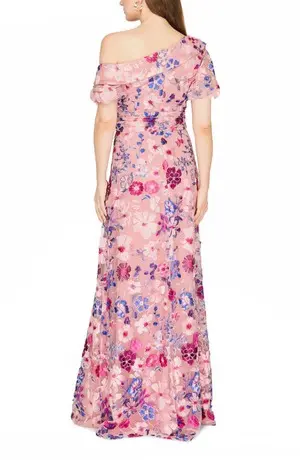 Js Collections Marigold Embroidered One-shoulder Puff Sleeve Gown
