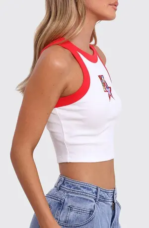 KULANI KINIS Embroidered Contrast Binding Crop Tank