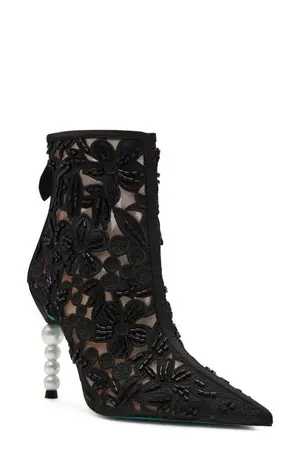 Betsey Johnson Embellished Floral Bootie - Black