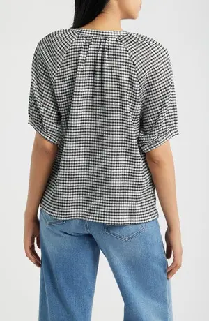 Bobeau Check Front Button Top