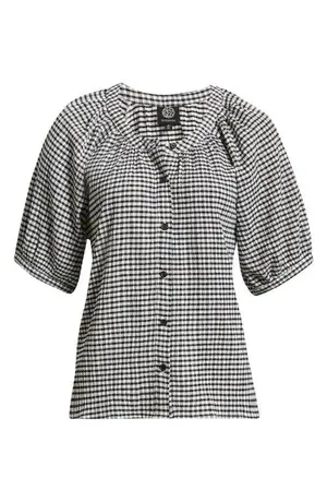 Bobeau Check Front Button Top