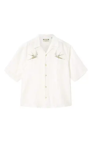 ALLSAINTS Avia Bird Embroidered Linen Camp Shirt