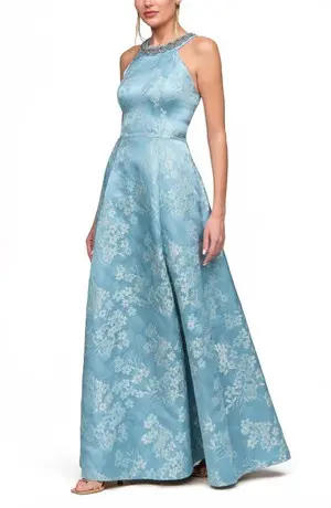 Js Collections Donatella Floral Jacquard Gown