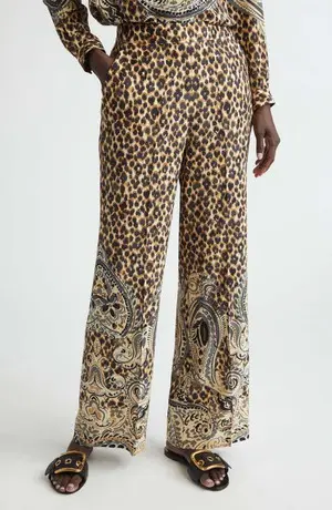 Etro Straight Leg Silk Pants - Beige