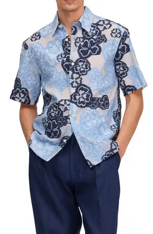 Nn07 Freddy Floral Short Sleeve Button-up Shirt - Blue Multi