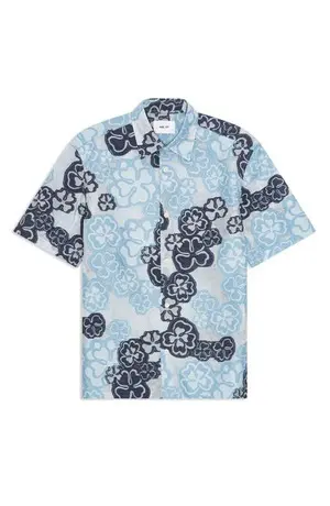 Nn07 Freddy Floral Short Sleeve Button-up Shirt - Blue Multi