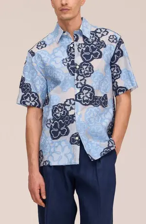 Nn07 Freddy Floral Short Sleeve Button-up Shirt - Blue Multi