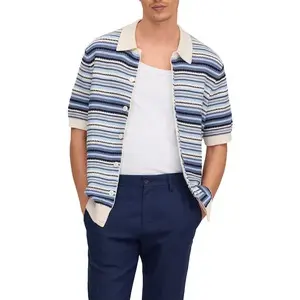 Nn07 Nolan Striped Organic Cotton Polo Cardigan - Navy Multi
