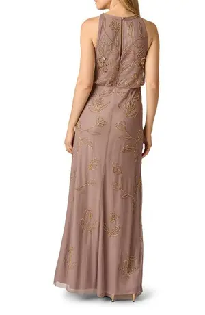 Adrianna Papell Beaded Floral Sleeveless Gown