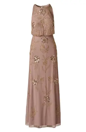 Adrianna Papell Beaded Floral Sleeveless Gown