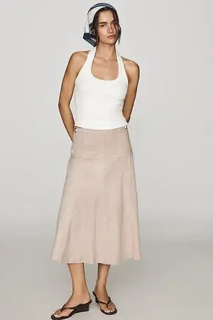 Maeve Twyla Paneled Faux Suede Midi Skirt - Mushroom
