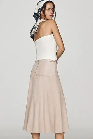 Maeve Twyla Paneled Faux Suede Midi Skirt