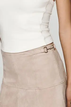 Maeve Twyla Paneled Faux Suede Midi Skirt