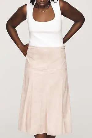 Maeve Twyla Paneled Faux Suede Midi Skirt