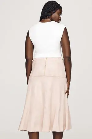 Maeve Twyla Paneled Faux Suede Midi Skirt