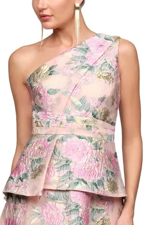 Js Collections Floral Metallic Jacquard Peplum Gown