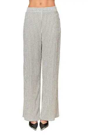 MAUDE CLUB Anya Wide Leg Pants - Black White Grid
