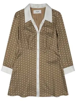Celine Silk Twill Mini Shirt Dress - Brown