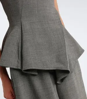 Magda Butrym Herringbone Pleated Peplum Wool-blend Top