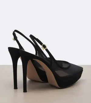 GIANVITO ROSSI Suede-trimmed Mesh Platform Slingback Pumps