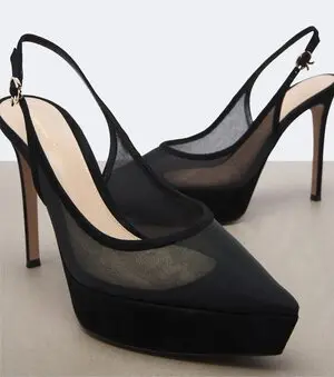 GIANVITO ROSSI Suede-trimmed Mesh Platform Slingback Pumps