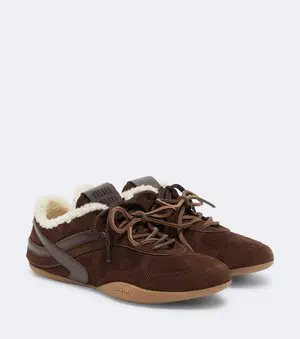 Miu Miu Suede And Shearling Trimmed Sneakers - Brown