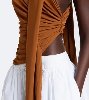 Christopher Esber Vienna Draped Scarf-detail Jersey Top In Cognac