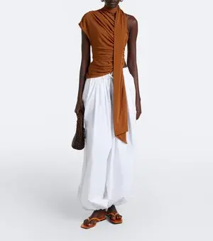 Christopher Esber Vienna Draped Scarf-detail Jersey Top In Cognac