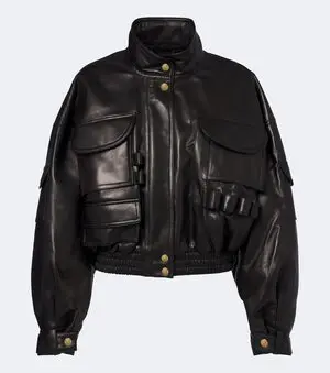 Balmain Cropped Leather Jacket - Black