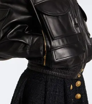 Balmain Cropped Leather Jacket With Zipped Front