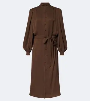 Valentino Garavani Belted Chevron Jacquard Silk Midi Dress - Brown