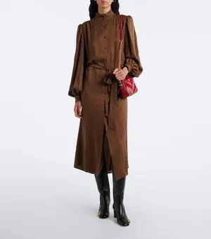 Valentino Garavani Belted Chevron Jacquard Silk Midi Dress