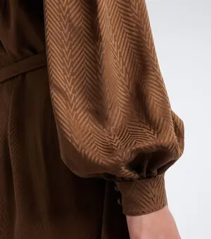 Valentino Garavani Belted Chevron Jacquard Silk Midi Dress