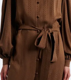 Valentino Garavani Belted Chevron Jacquard Silk Midi Dress