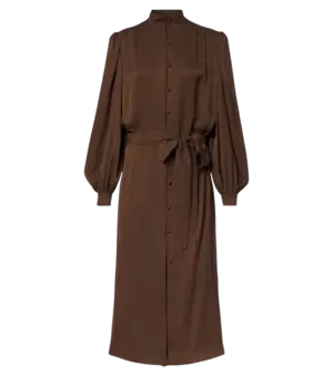Valentino Garavani Belted Chevron Jacquard Silk Midi Dress - Brown