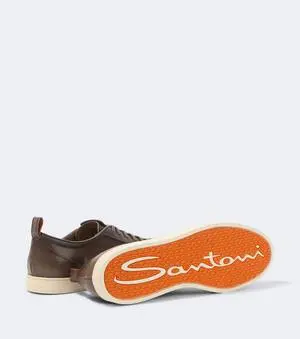 Santoni Leather Lace-up Sneakers - Brown