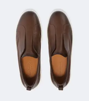 Santoni Victory Leather Slip-on Sneakers - Brown