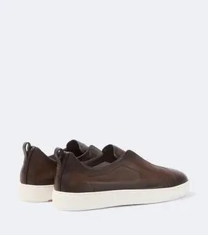 Santoni Victory Leather Slip-on Sneakers - Brown