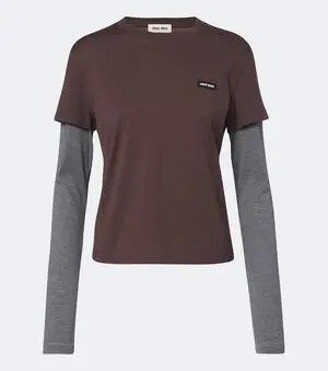 Miu Miu Layered Cotton Jersey T-shirt - Brown