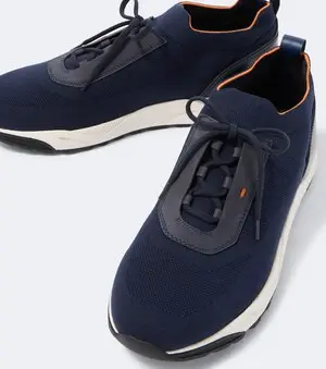 Santoni Leather-trimmed Knitted Sneakers